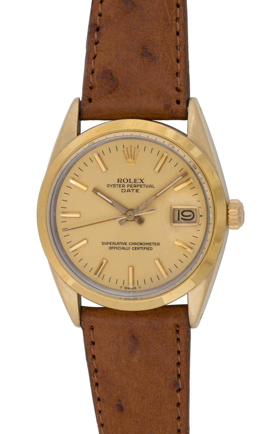 Rolex - Date : 15505 : SOLD OUT : champagne dial on aftermarket brown ...