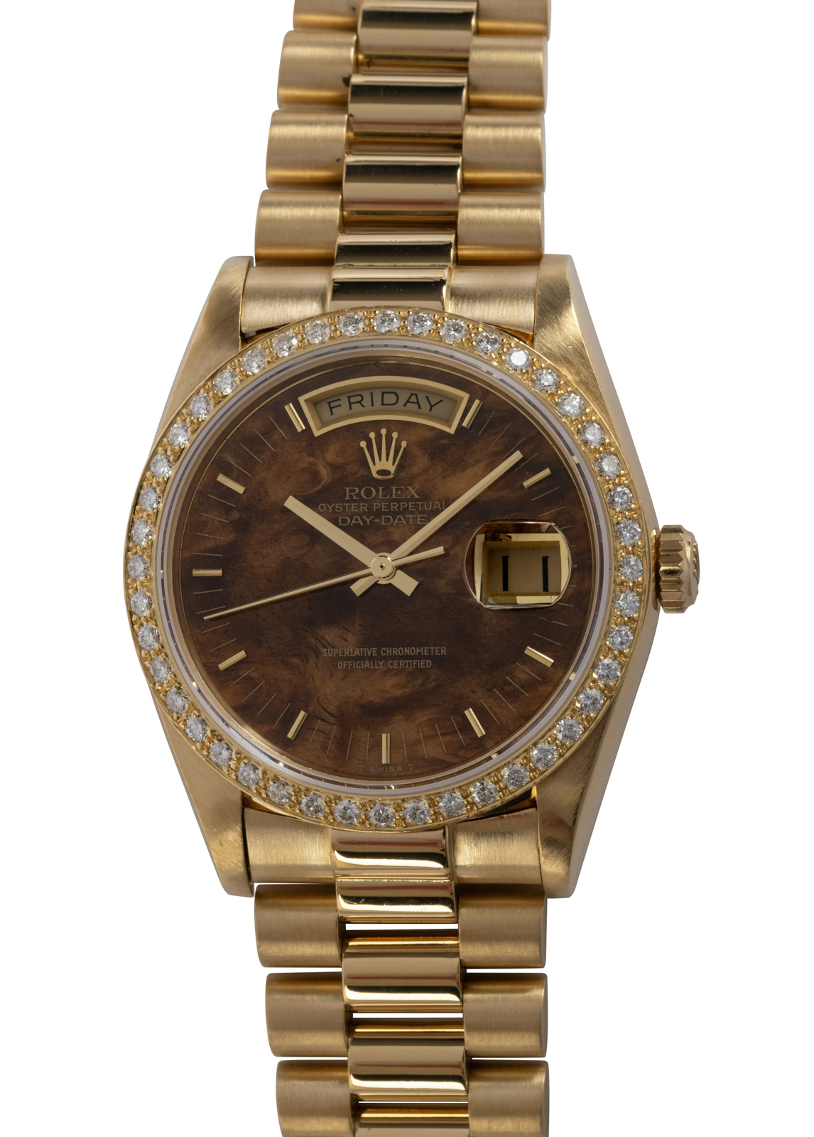 Rolex Day-Date President : 18048 6.3 mil serial, ca. 1980 : burl walnut ...